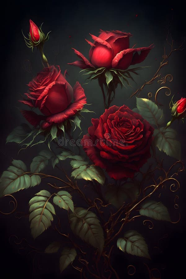 Slightly Bright Background, a Few Delicate Eldor Red Roses, Centered ...