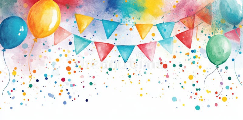 A Slightly Drooping String of Vivid Pennants in Watercolor, Isolated on ...