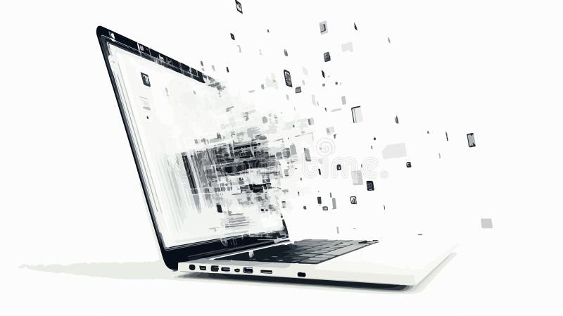 Professional Laptop Open at Slight Angle with Abstract Data Stock ...