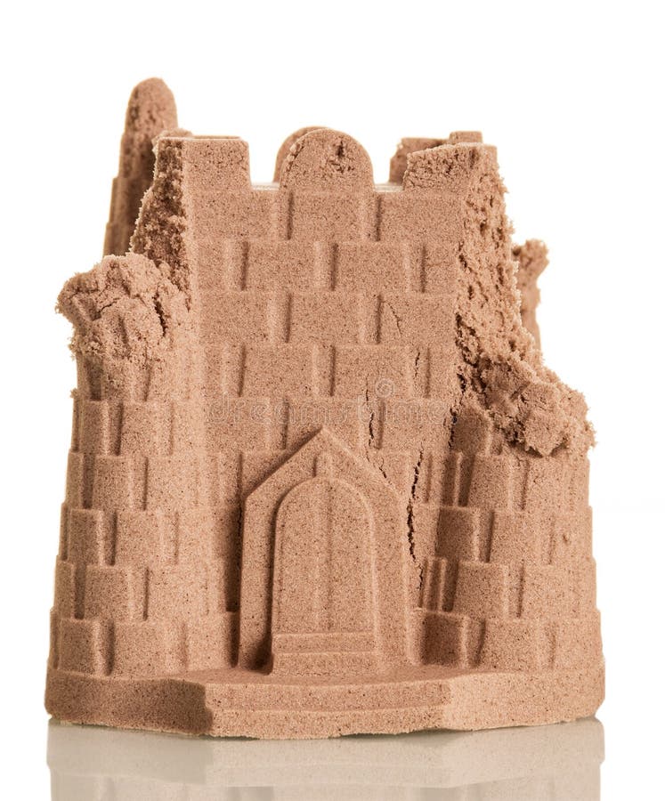 Slightly Ruined Tower of Sand on White Background. Stock Image - Image ...