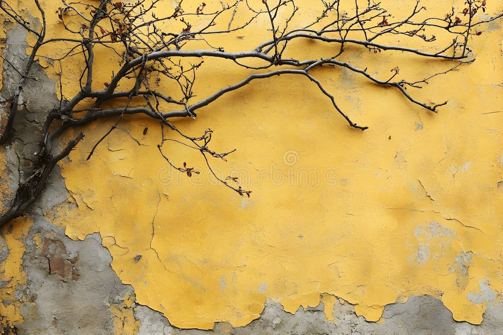 A Slightly Weathered Yellow Wall with Visible Texture and a Few Subtle ...