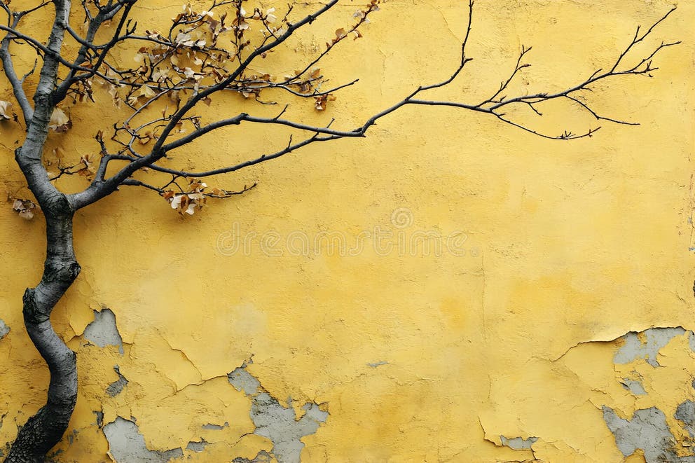 A Slightly Weathered Yellow Wall with Visible Texture and a Few Subtle ...