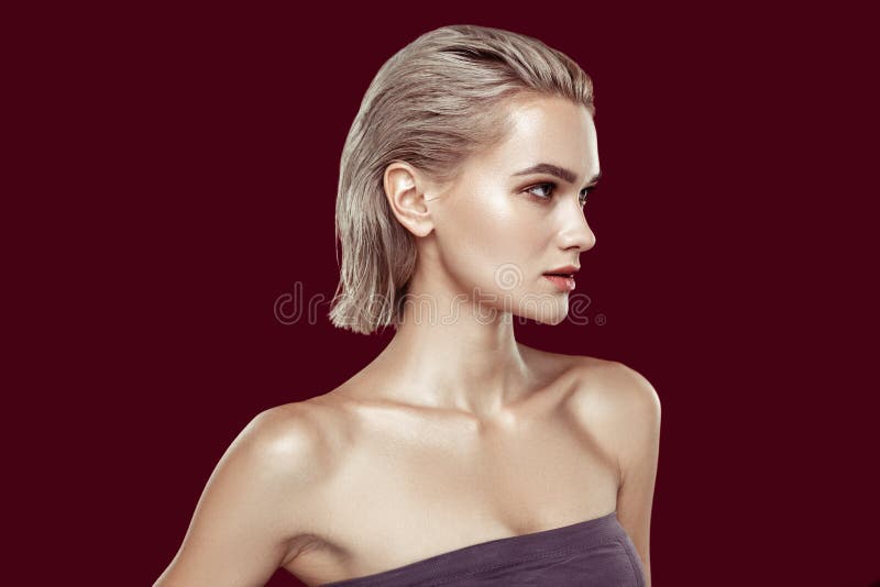 Slim Appealing Photo Model with Nice Hairstyle and Makeup Stock Photo ...