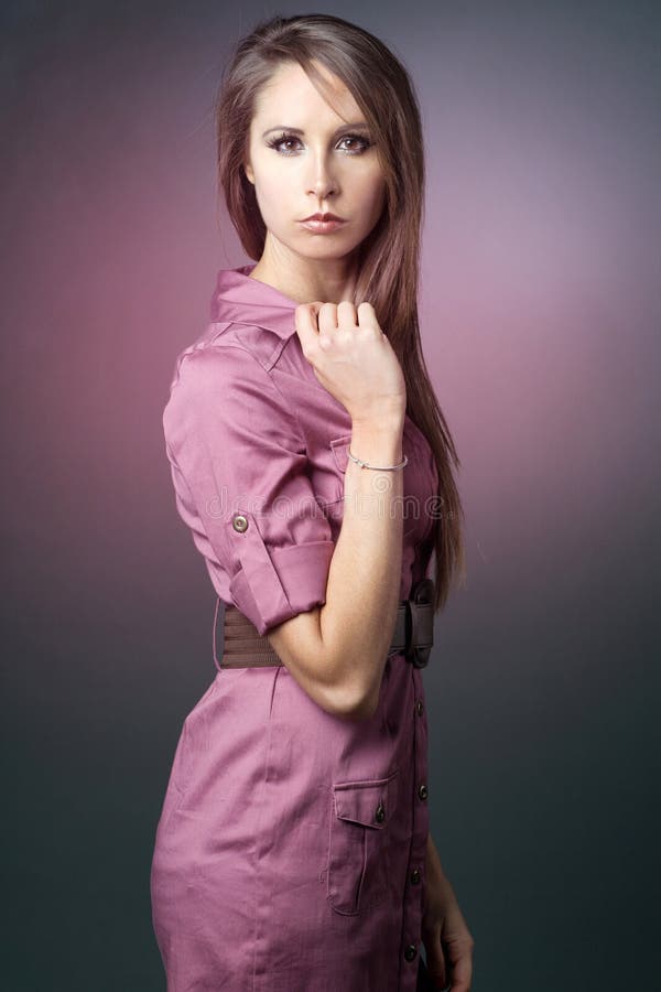 Slim Fashion Model Posing on Dark Background. Stock Image - Image of ...