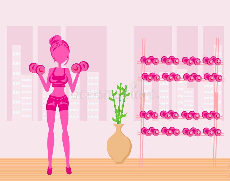 Slim Girl Exercising in Gym Stock Vector - Illustration of female ...