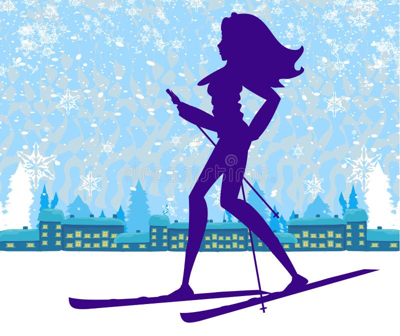 Vintage Pin-up Girl Skiing Poster Stock Vector - Illustration of adult ...