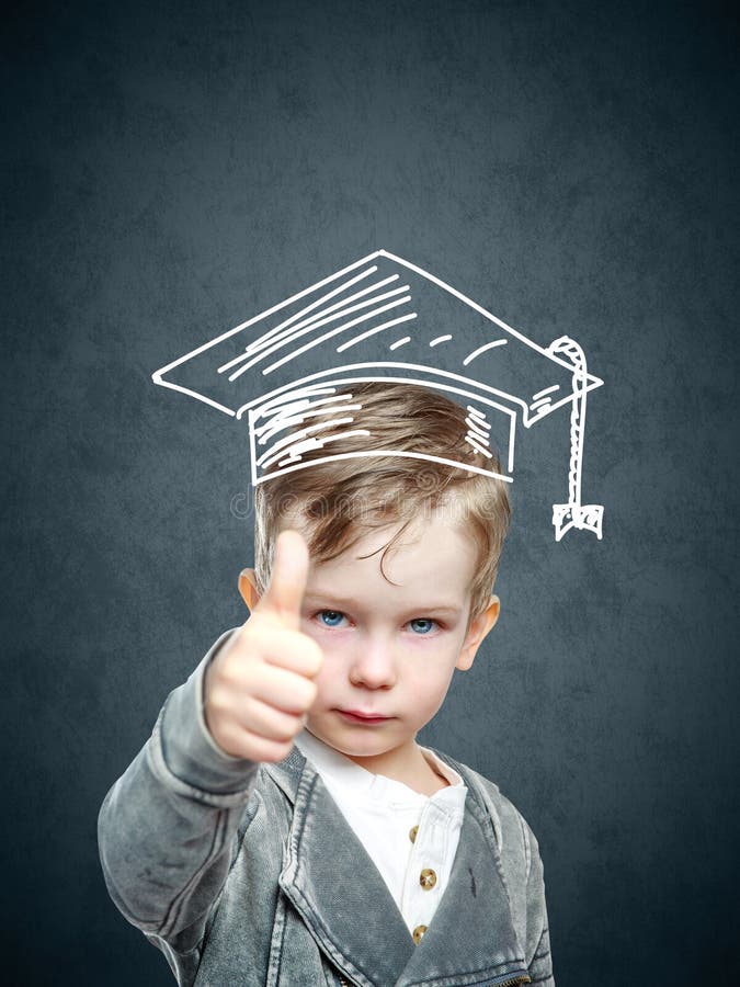 Slim Kind in Een Getrokken Studentenhoed Stock Afbeelding - Image of ...