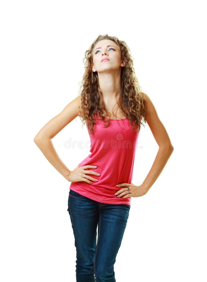 Slim model in jeans stock image. Image of hair, blue - 26919969