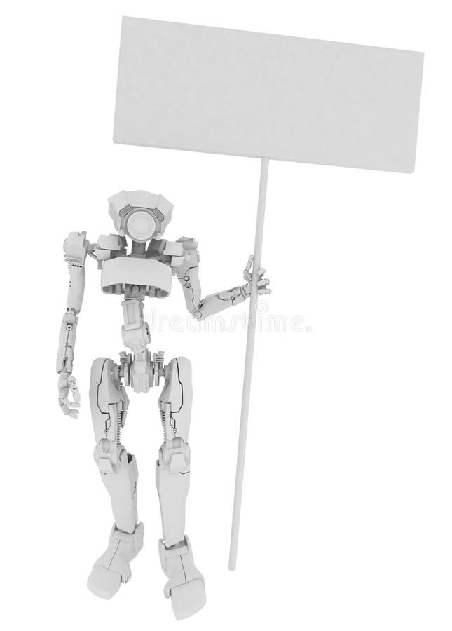 Slim Robot Holding a Sign, White Stock Illustration - Illustration of ...