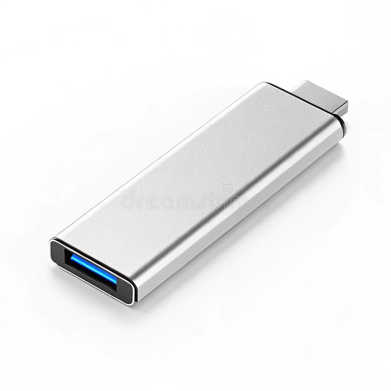 Slim USB C Flash Drive Isolated on White Background Stock Illustration ...