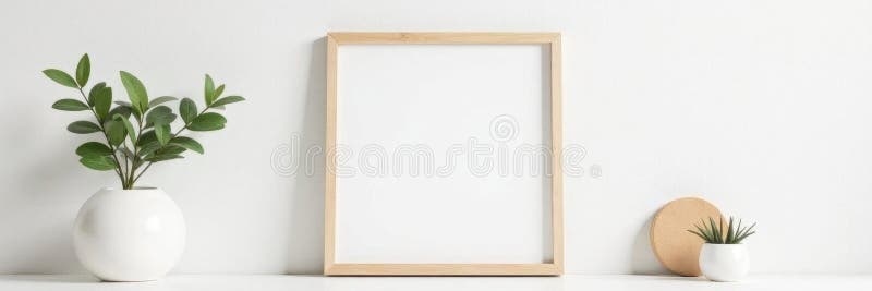Slim Wooden Picture Frame on Textured White Wall, Blank, White Wall ...