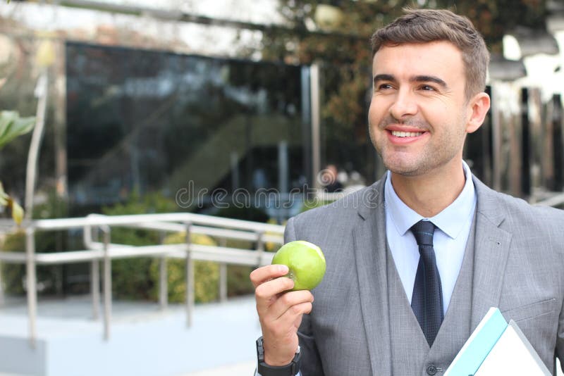 Slim Worker Eating a Healthy Natural Snack Stock Image - Image of break ...