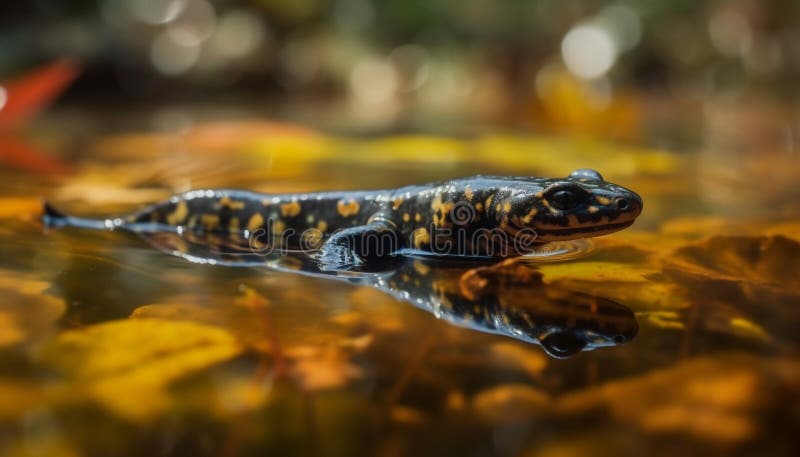A Slimy, Cute Gecko Looking at a Colorful Autumn Leaf Generated by AI ...