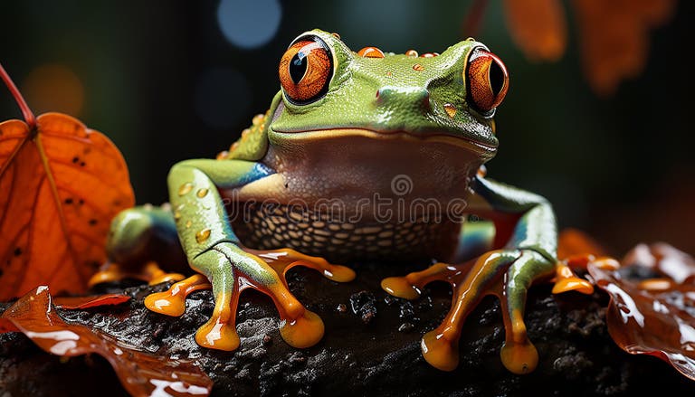 A Slimy Toad Sitting on a Wet Leaf in the Forest Generated by AI Stock ...