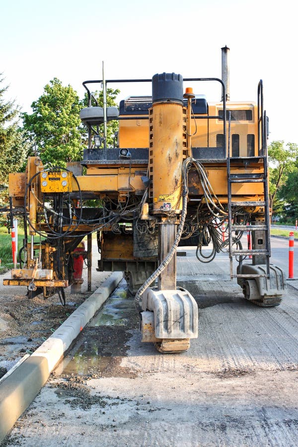 Slipform Paver Machine On Road Work At Construction Site. Highway ...