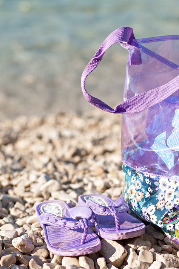 Slippers and Bag at Beach and Summer Season Stock Photo - Image of ...