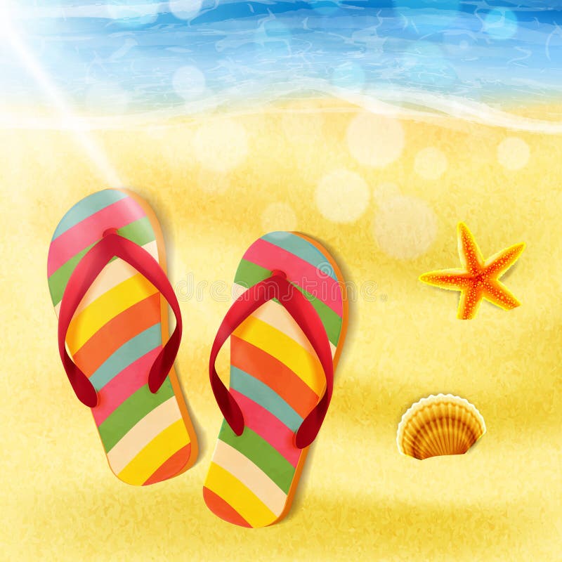 Slippers on the Beach Summer Stock Vector - Illustration of banner ...