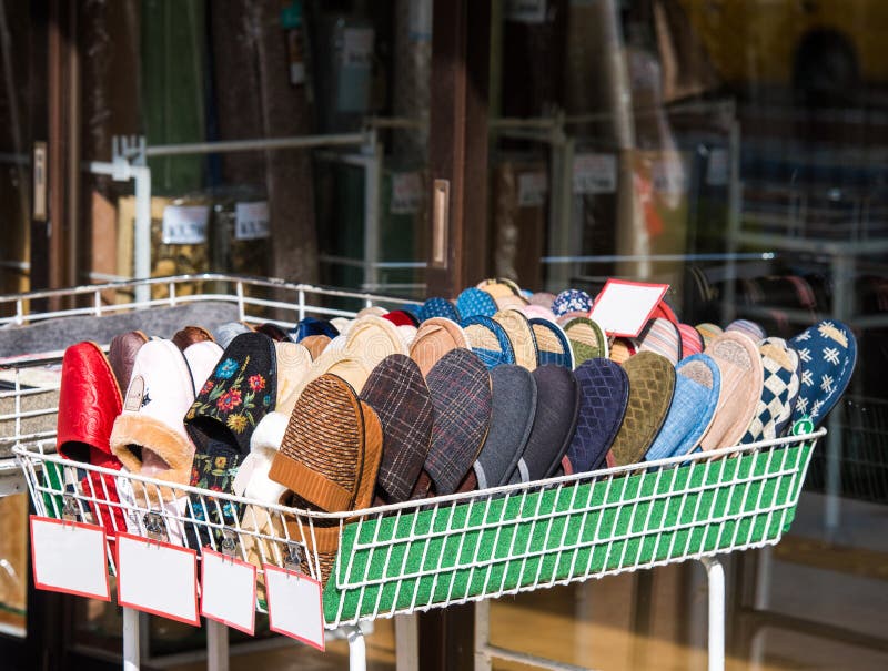 Slippers in the Local Market, Tokyo, Japan. Frame for Text. Stock Photo ...