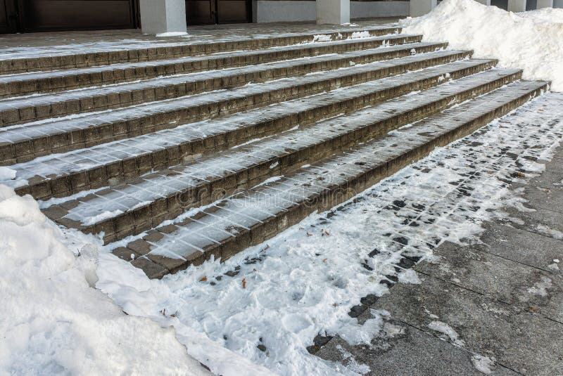 Slippery Stairs To Enter the Building in Winter Stock Photo - Image of ...