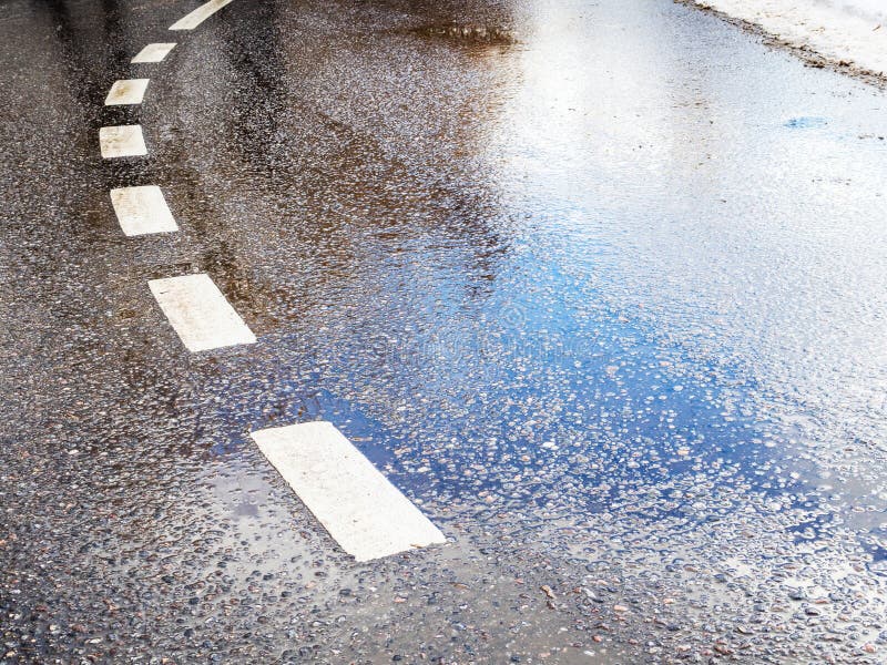 Slippery and Wet from Melting Snow Road Surface Stock Image - Image of ...