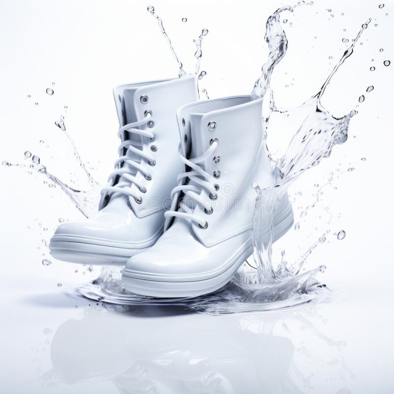 Slippery White Boots in Water Splash on White Background Stock ...