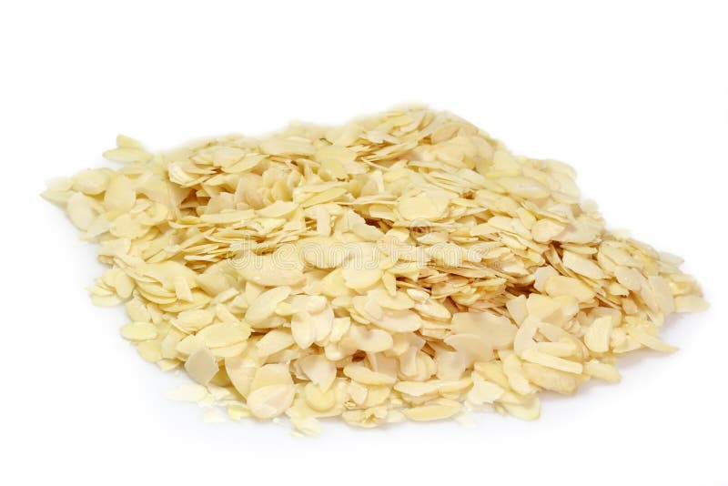 Slivered Blanched Almonds In Wooden Bowl Over White Stock Photo - Image ...