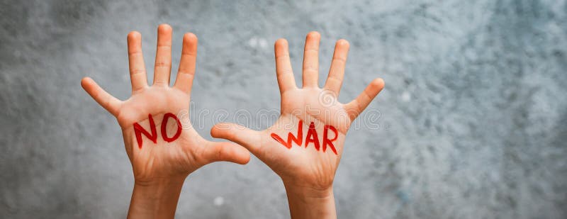 Slogan of Peace without War is Written on the Child& X27;s Hand in Red ...