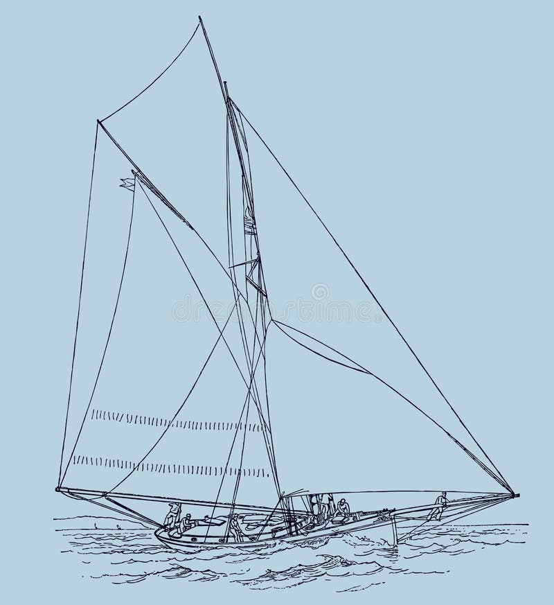 Sloop sailing on wavy sea stock vector. Illustration of regatta - 233025423