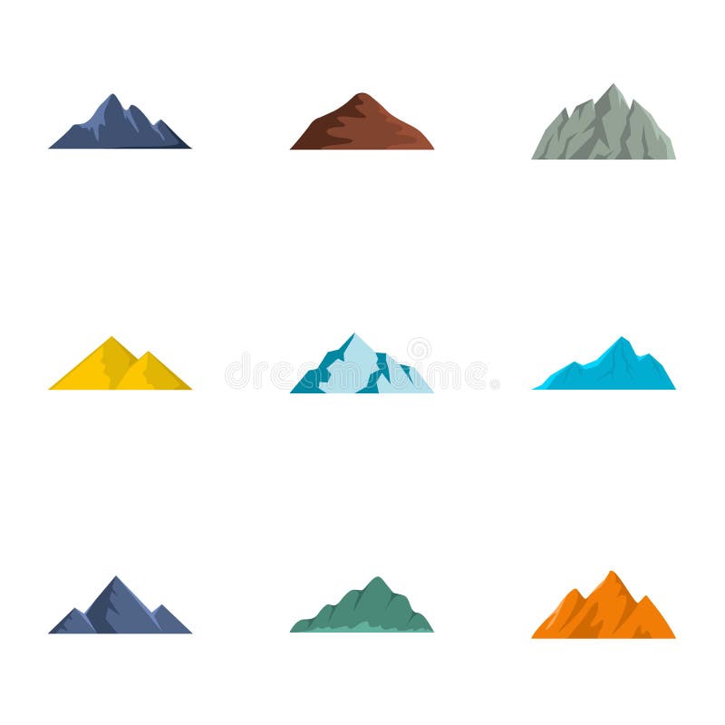Slope Icons Set, Flat Style Stock Illustration - Illustration of ...