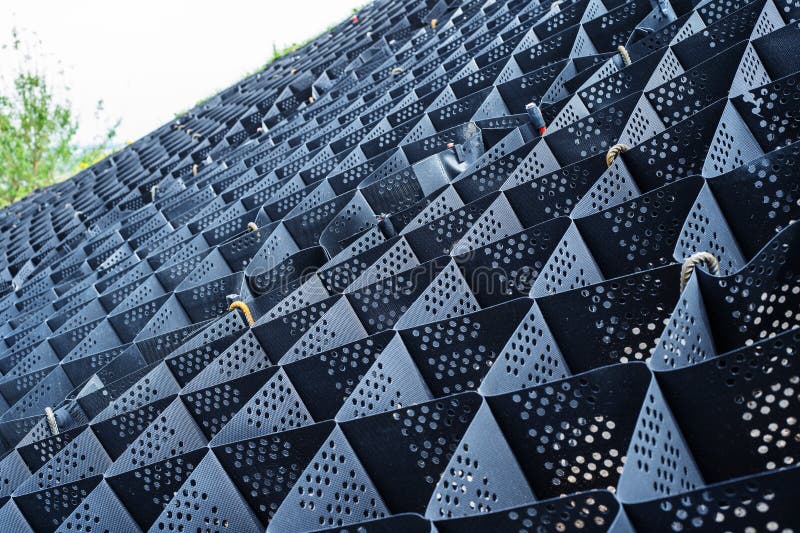 Slope Reinforcement System Made of Plastic Lattice. Fragment of the ...
