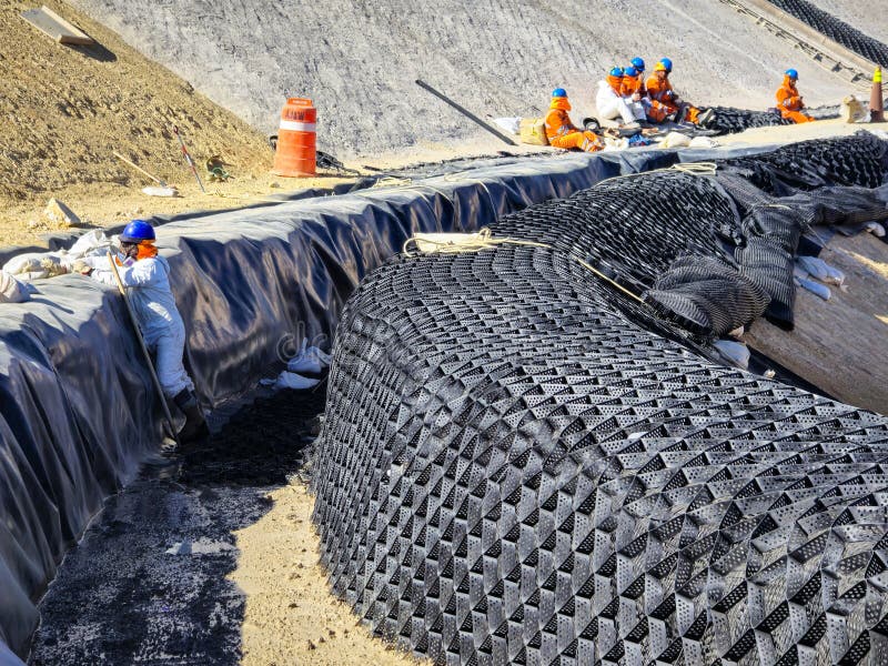 Slope Stabilization with Shotcrete and Geosynthetic Materials Stock ...