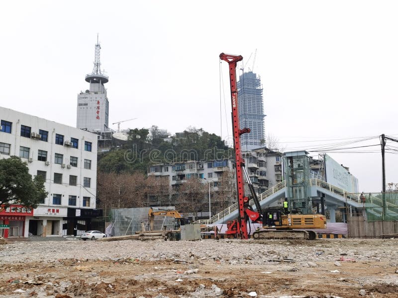 The Excavator Working in Construction Site Editorial Image - Image of ...