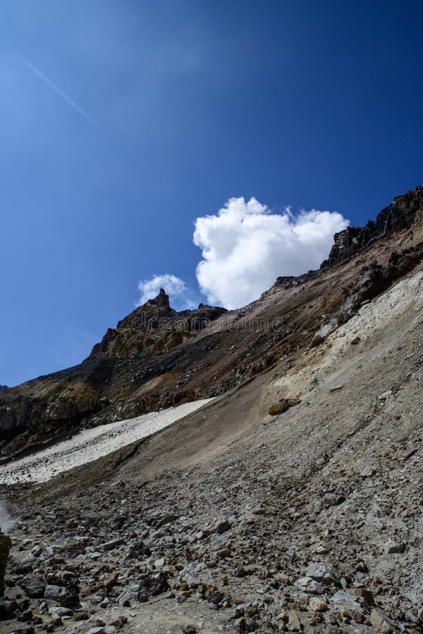 The Slope of the Volcano with a View of the Top and the Glacier Stock ...