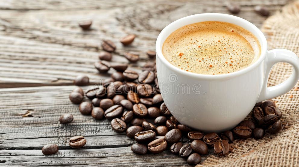 Sloped View of Coffee Cup on Table with Plenty of Space for Inserting ...