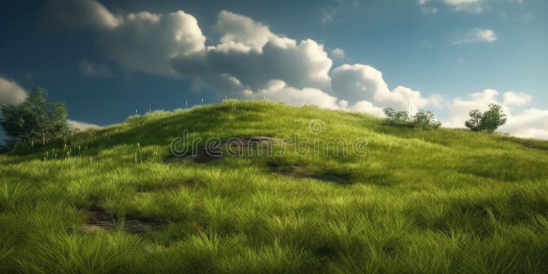 Sloping Green Grass with Blue Sky and Clouds in the Background for ...