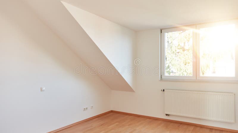 Sloping Roof in Empty Space in Attic Apartment Stock Image - Image of ...