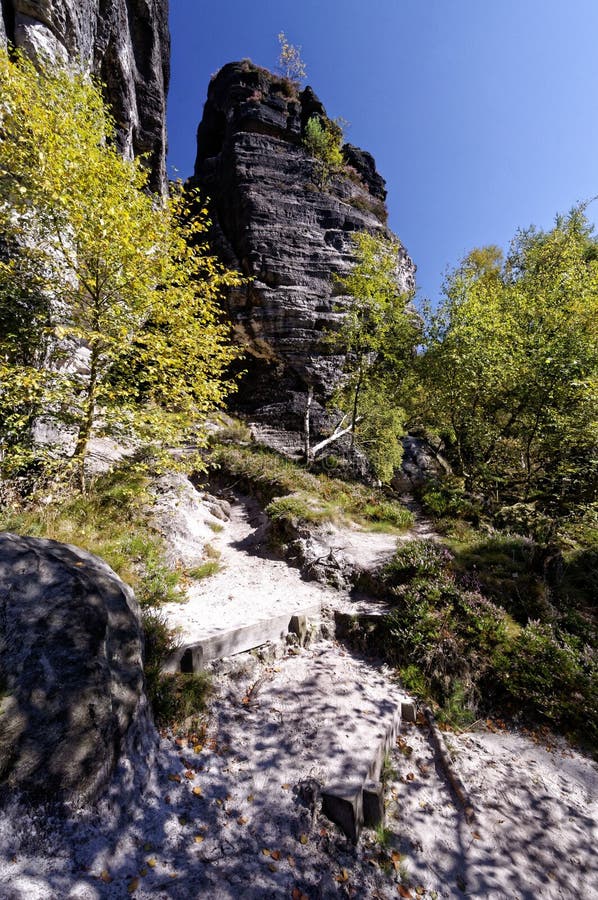 Sloping Stretch Going through Various Rock Formations Stock Photo ...