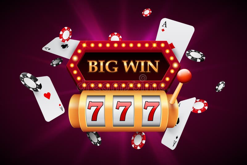 Slot Machine and Big Win Banner with Falling Aces and Chips Stock ...