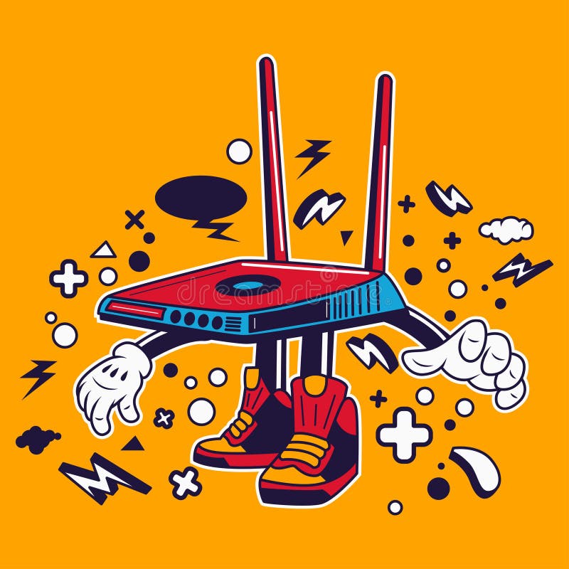 WIFI Modem Cartoon Character Sticker Vector Illustration Stock Vector ...