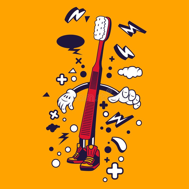 Toothbrush Cartoon Character Sticker Vector Stock Illustration Stock ...