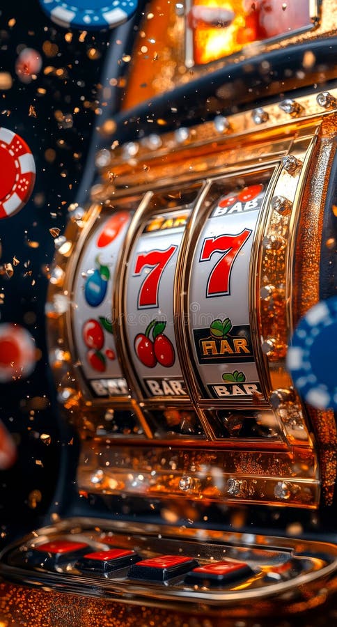 A Slot Machine with a Gold Bar and a Red Button Stock Image - Image of ...