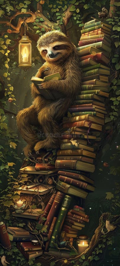 A Sloth As a Librarian Organizing Books Slowly but Methodically in a ...
