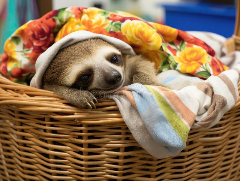 A sloth in a basket stock illustration. Illustration of cute - 290765082