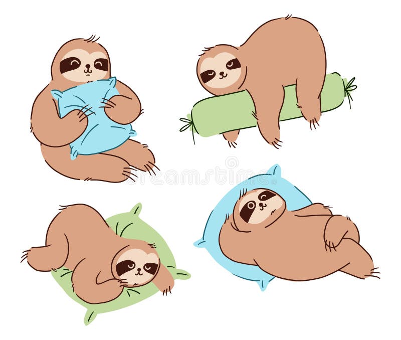 Set of Sloth Bear Cartoon Characters . Hand Drawn Style . White ...