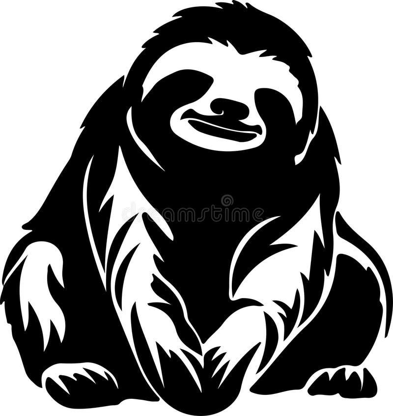 Sloth Black Silhouette Generative Ai Stock Vector - Illustration of ...