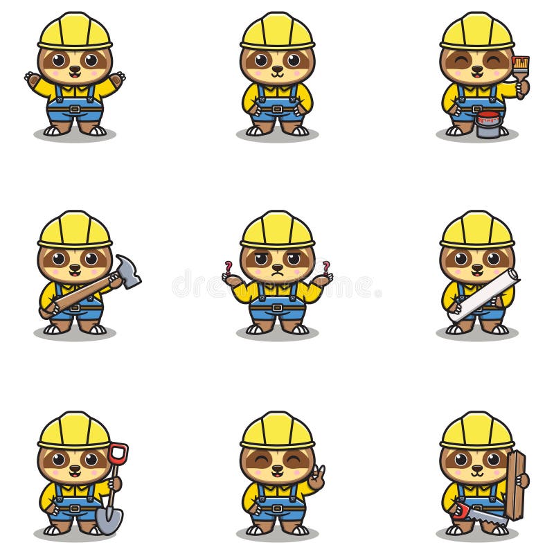 Cute Cartoon Sloth Builder Set Stock Vector - Illustration of logo ...
