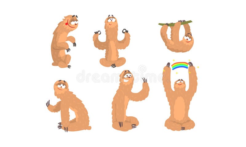 Sloth Cartoon Character Expressing Different Emotions Vector Set Stock ...