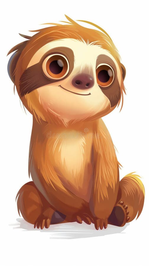 A Sloth Cartoon Sits and Smiles on White Background Stock Illustration ...