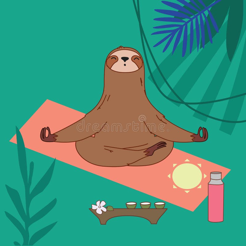 Sloth Character_meditation and Tea Stock Vector - Illustration of ...