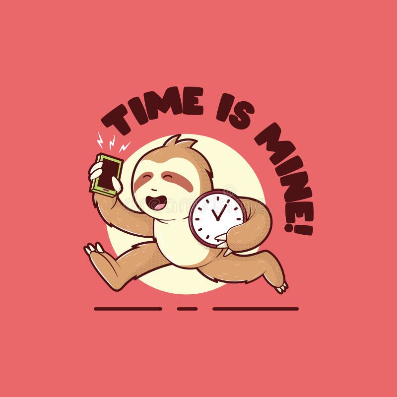 Sloth Character Running with a Clock Vector Illustration. Stock ...